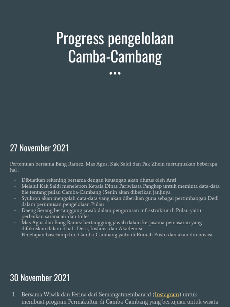 Update Progress Camba-Cambang | PDF
