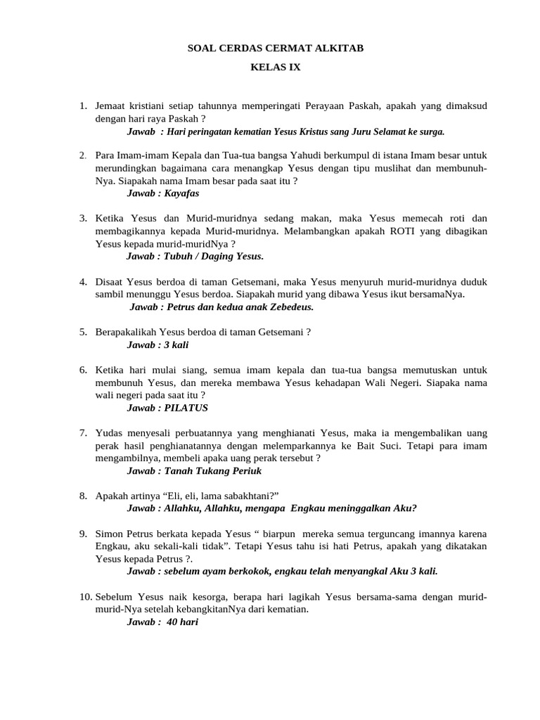 Soal Cerdas Cermat Alkitab | PDF