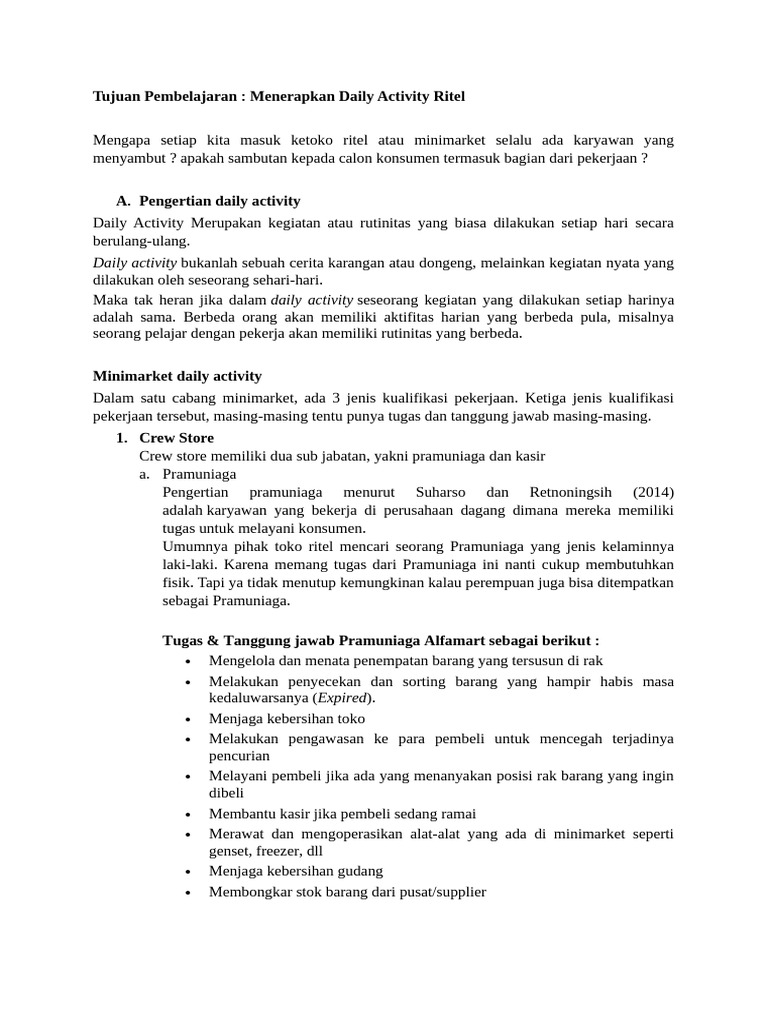 Bahan Ajar Materi Daily Activity Ritel | PDF