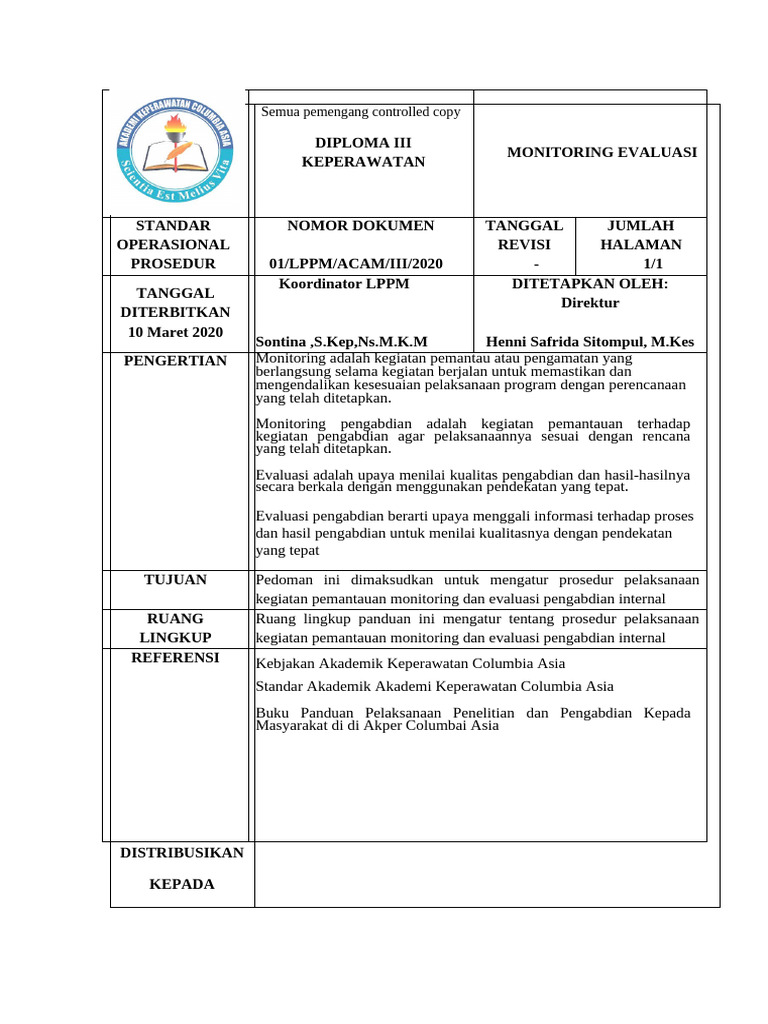 Sop Monitoring Dan Evaluasi (Monev) Internal | PDF