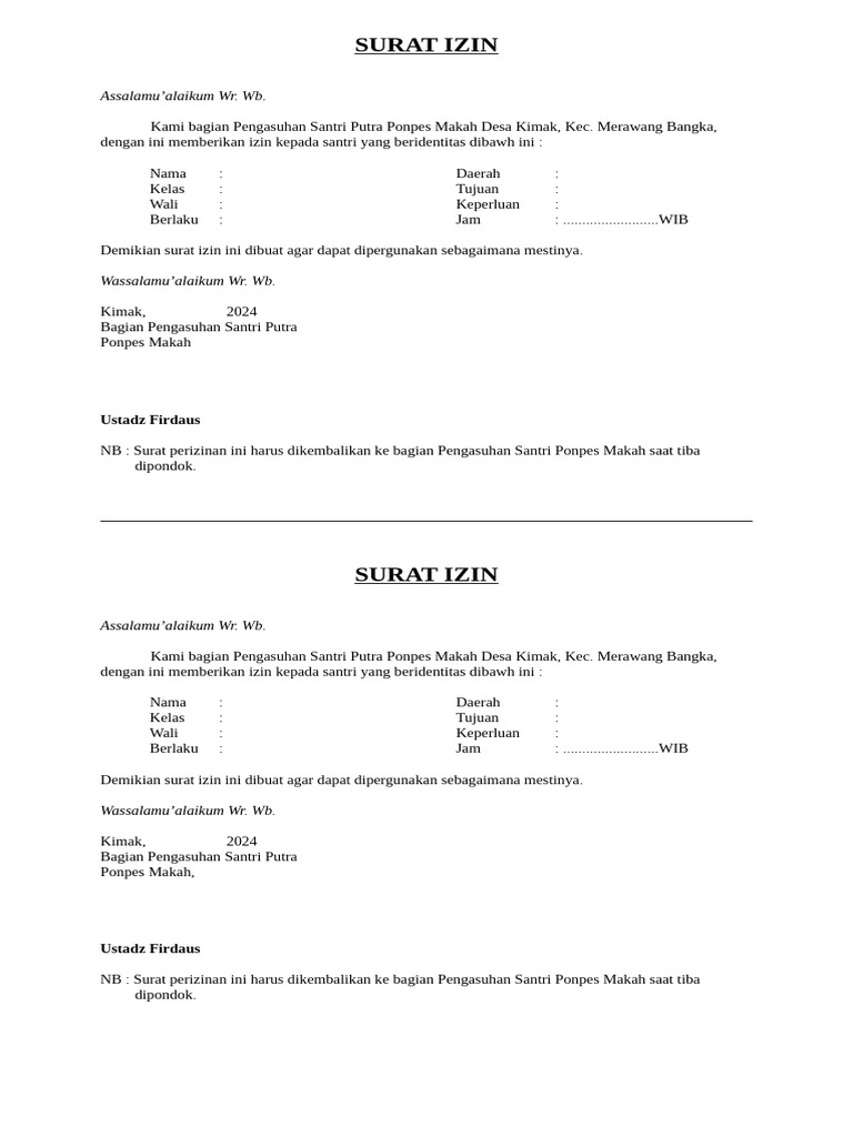 Surat Izin Keluar | PDF