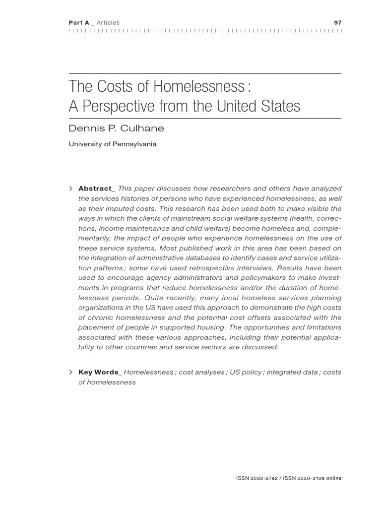 The Costs of Homelessness: A Perspective From The United States | PDF