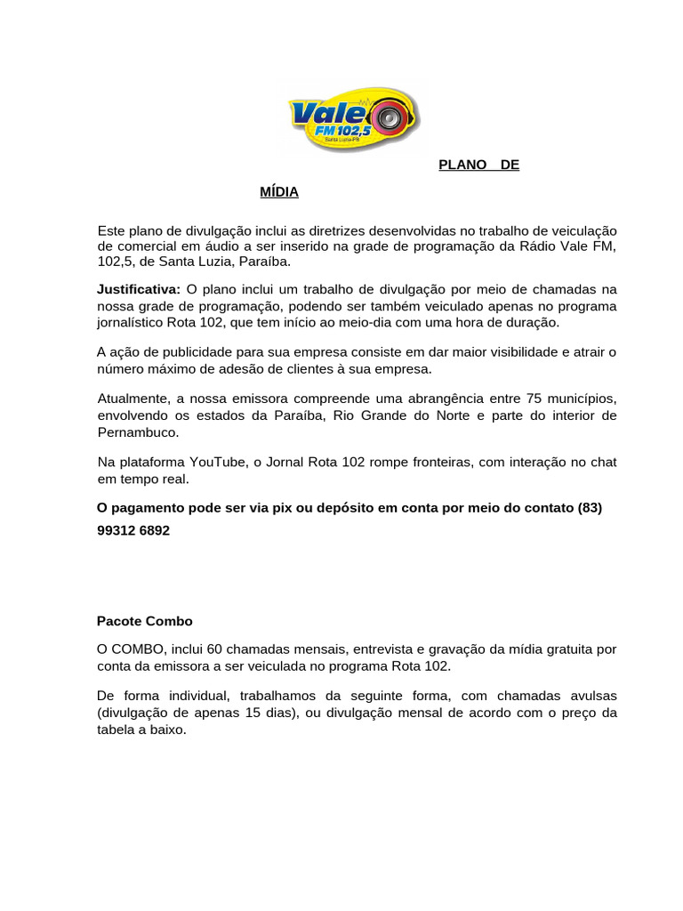 PLANO DE MIDIA ROTA 102 | PDF