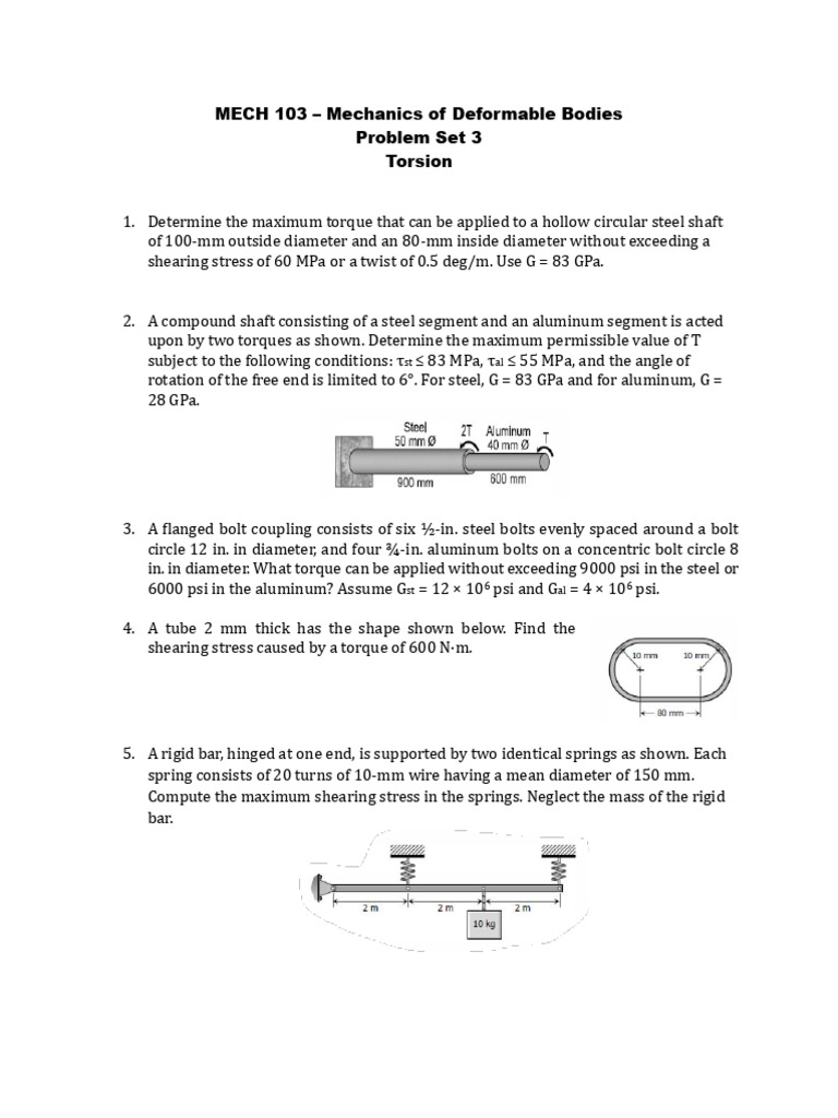 Mech 103 Problem Set 3 | PDF