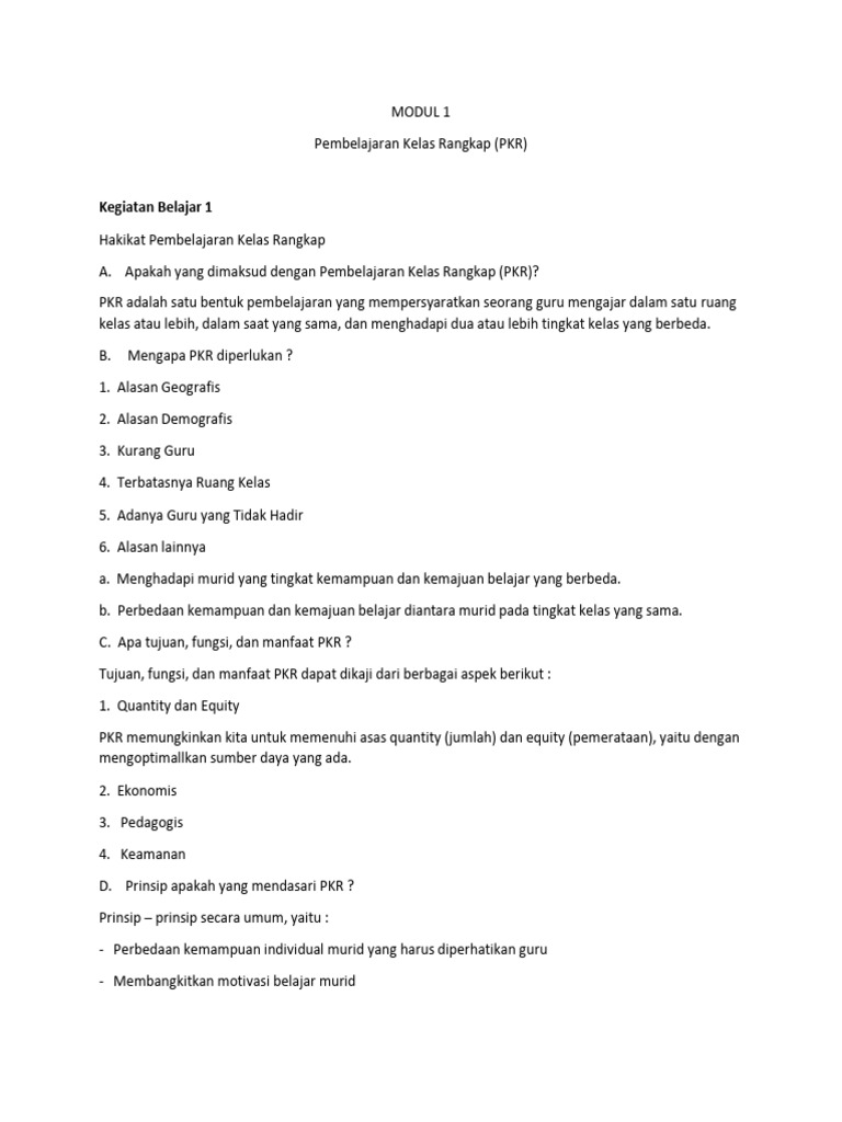 Pembelajaran Kelas Rangkap PKR | PDF