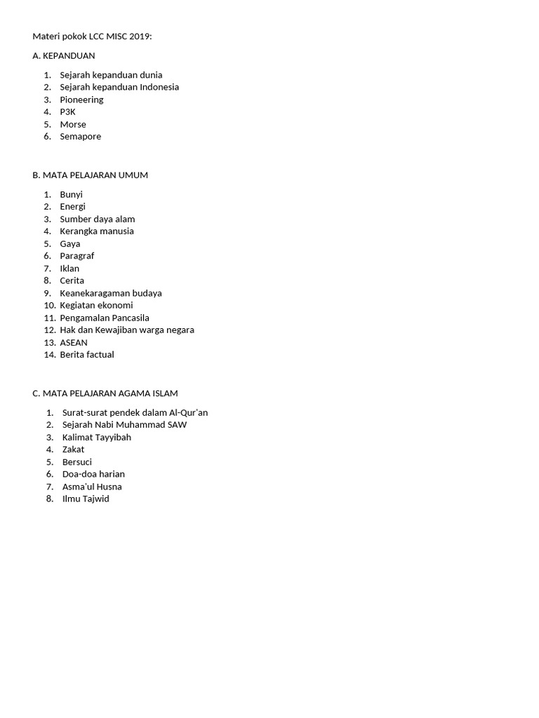Materi Pokok LCC MISC 2024 | PDF