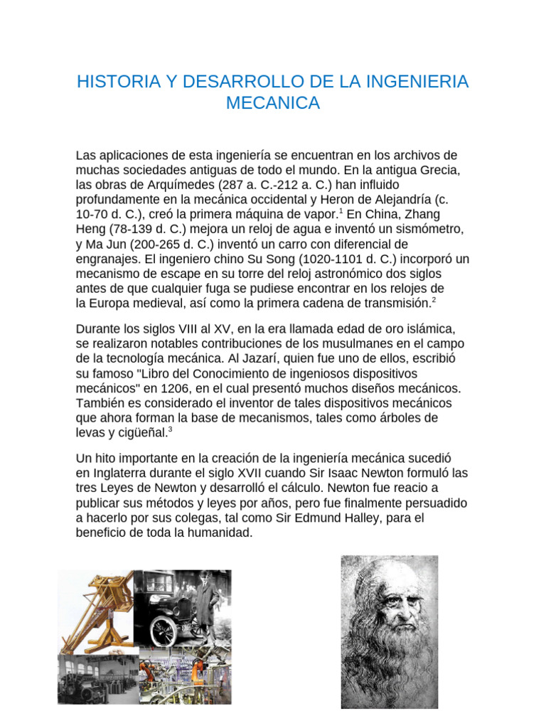 Historia Y Desarrollo De La Ingenieria Mecanica 2 Pdf