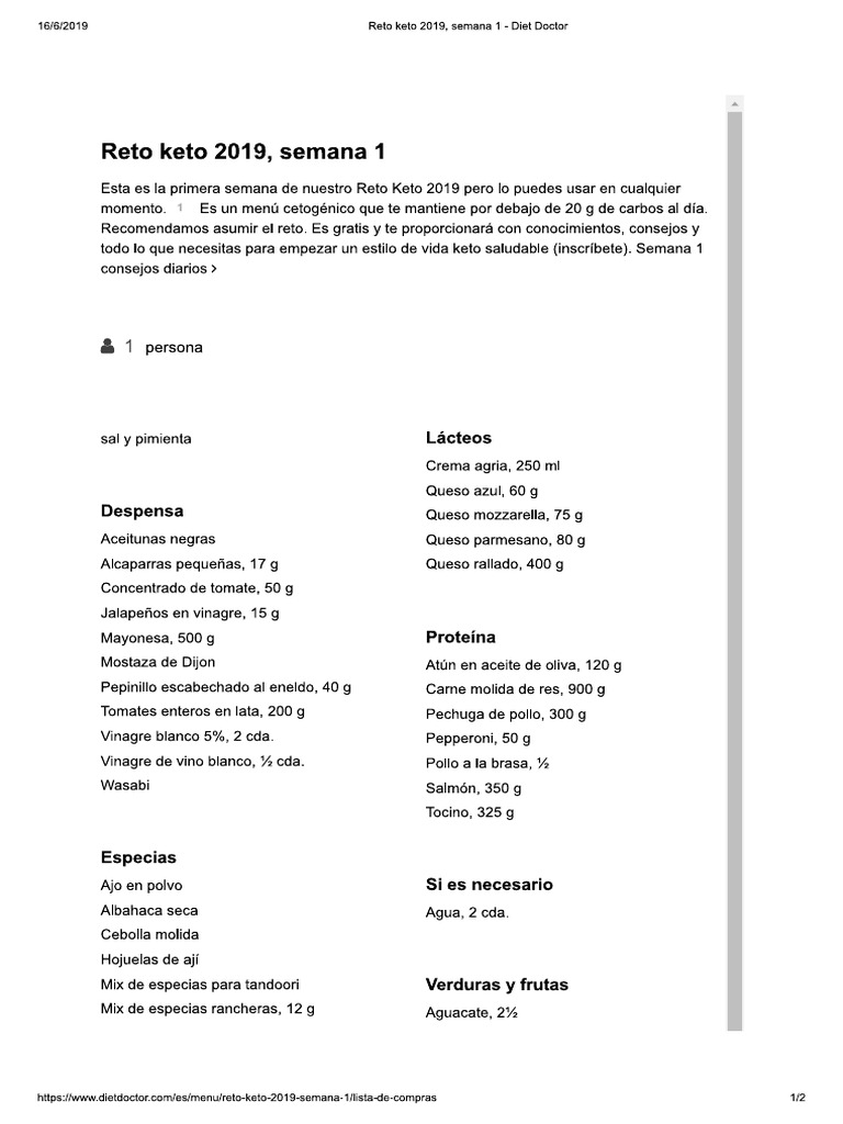 Reto Keto 2019, Semana 1 - Diet Doctor Lista Compras | PDF