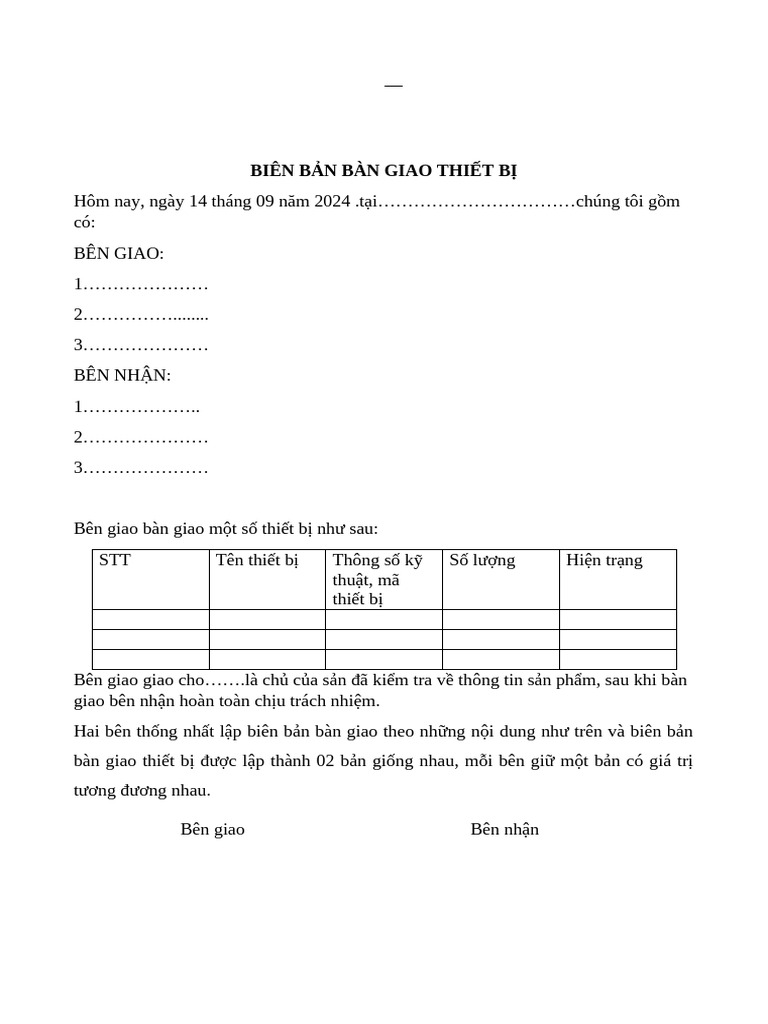 Mau Bien Ban Ban Giao Thiet Bi | PDF