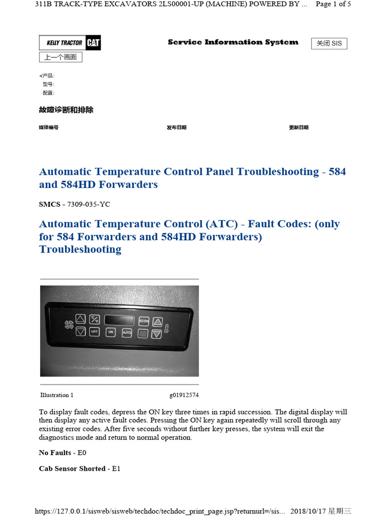 Automatic Temperature Control Panel Troubleshooting - 584 and 584HD Forwarders | PDF