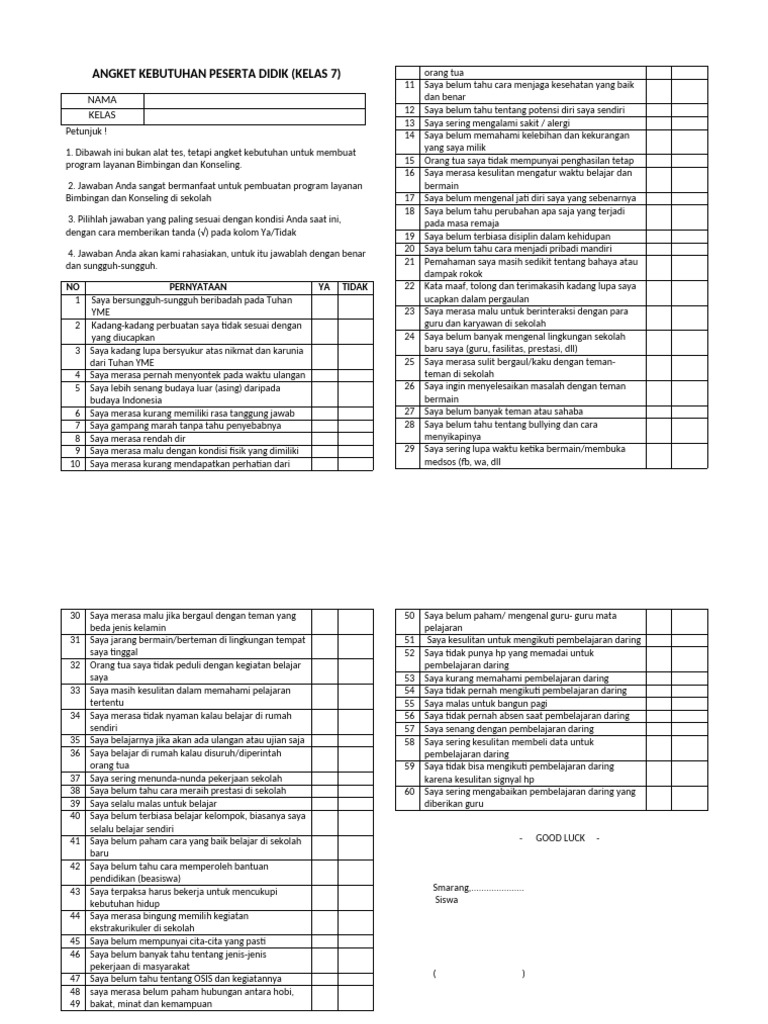 Angket Kelas 7 | PDF