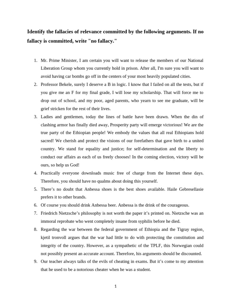 Fallacy Worksheet | PDF