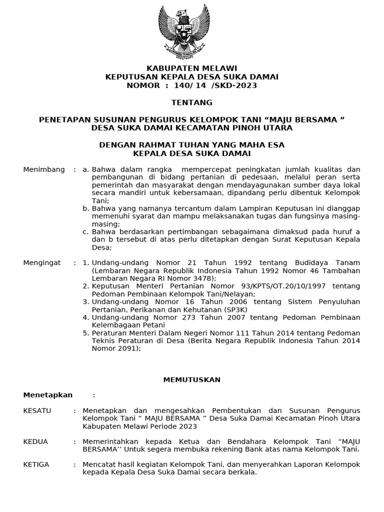 SK Kelompok Tani Desa Tahun 2023 | PDF