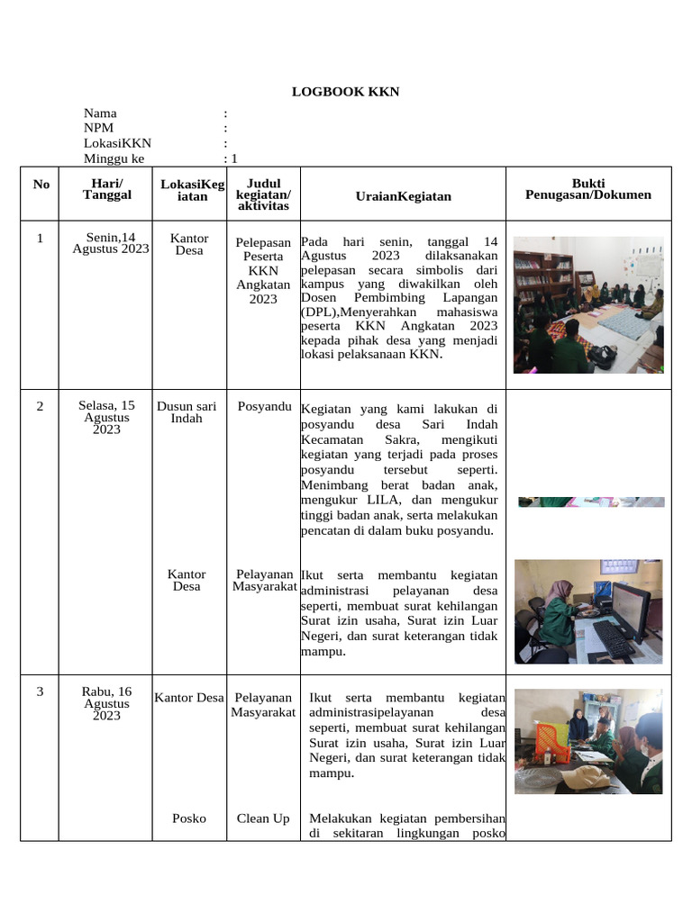 Logbook KKN KLP 9 | PDF