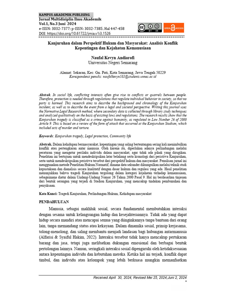 Kanjuruhan Dalam Perspektif Hukum Dan Masyarakat: Analisis Konflik Kepentingan Dan Kejahatan ...