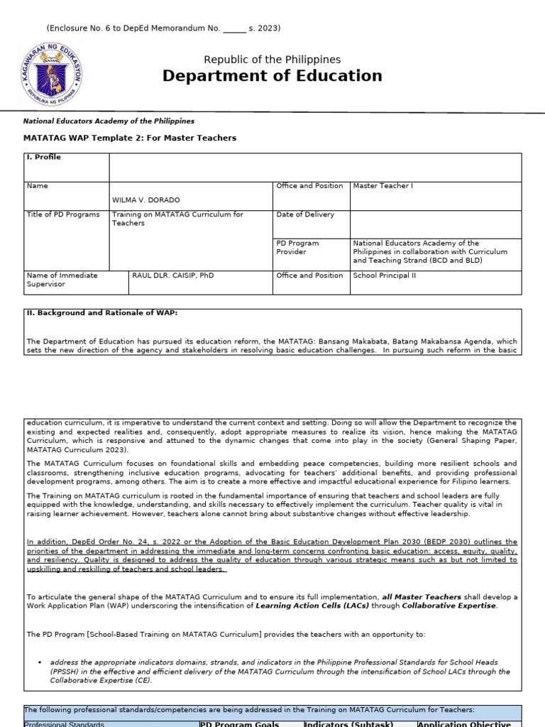 Final - MATATAG-WAP-Template-2 - For-Master-Teachers - Wilma V. Dorado ...