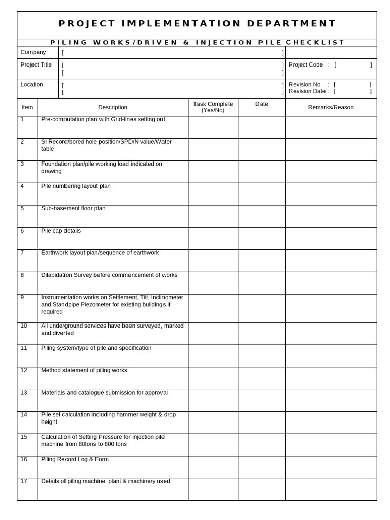 Checklist For Piling | PDF