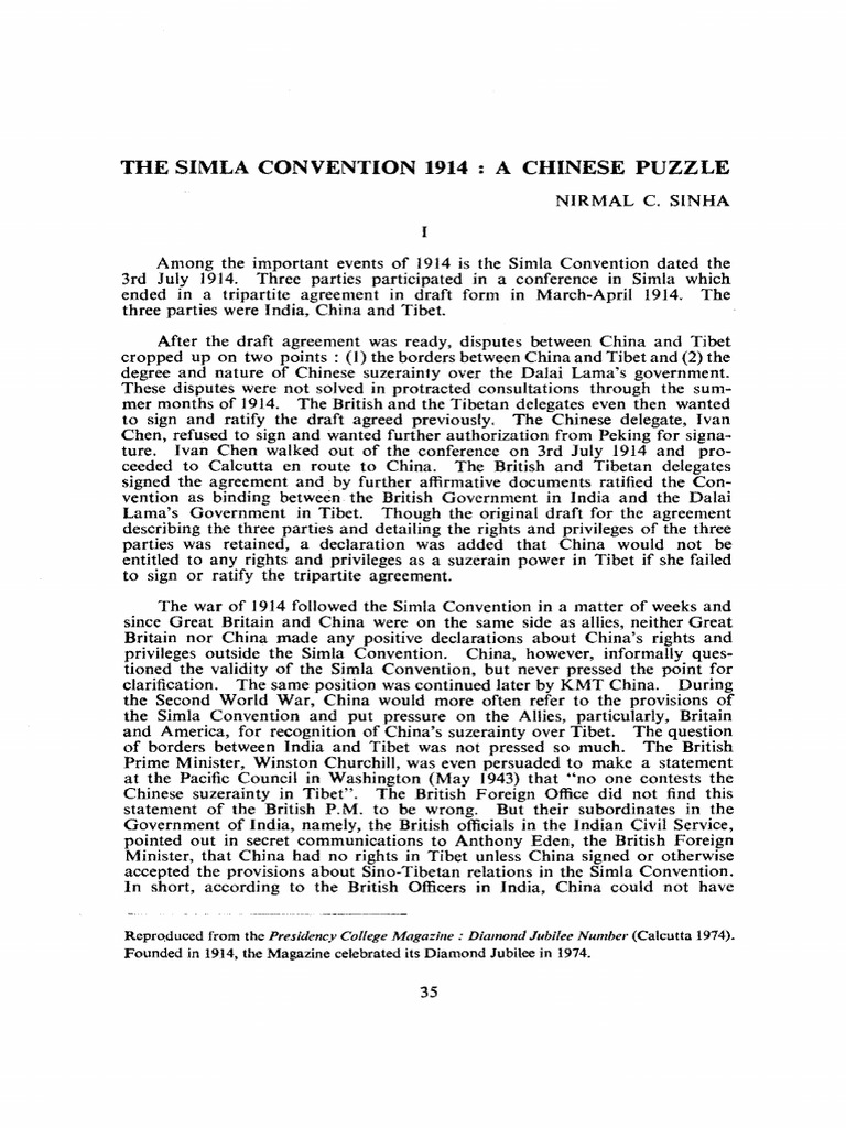1.9 Shimla Convention - Nirmal C Sinha | PDF