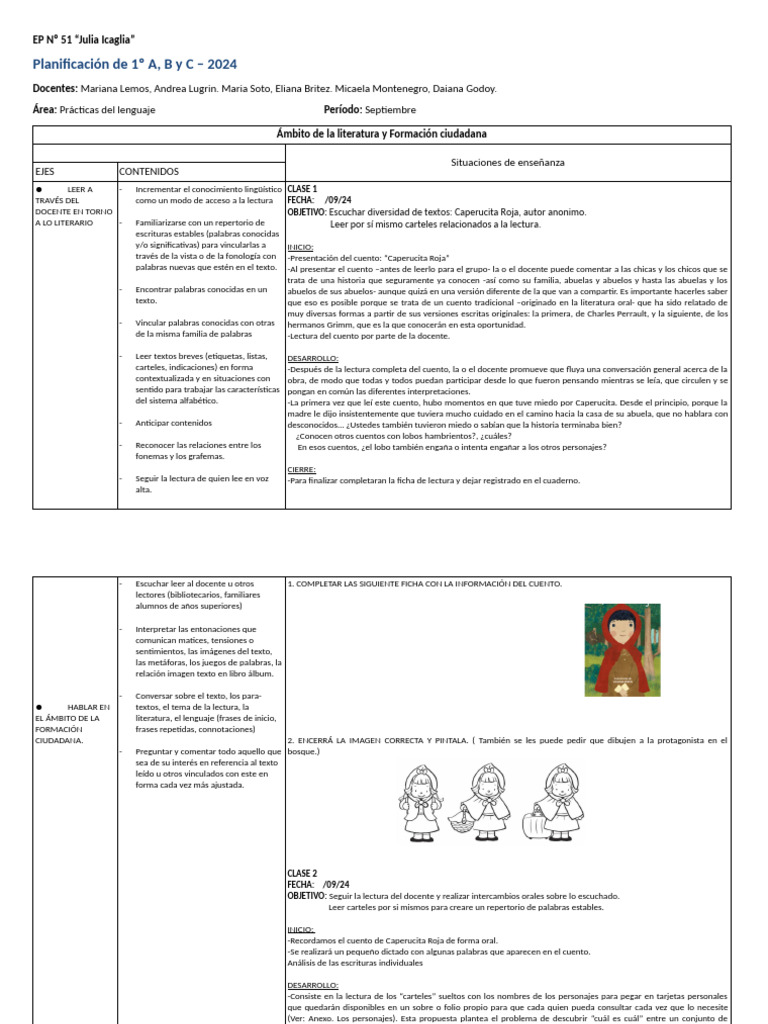 SECUENCIA PDL Septiembre 1ro A B C - 100211 | PDF | Caperucita Roja ...