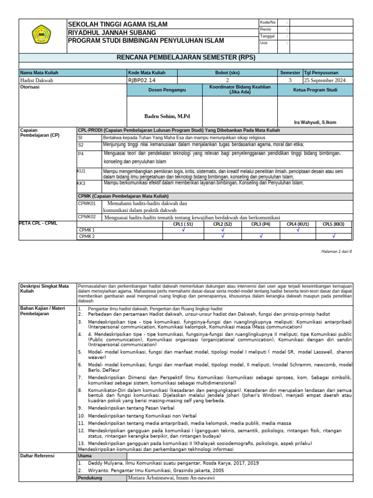 Contoh Format RPS STAI | PDF