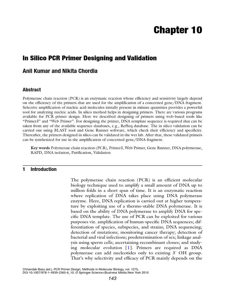 2015 - Kumar & Chordia - in Silico PCR PRimer Designing and Validation ...