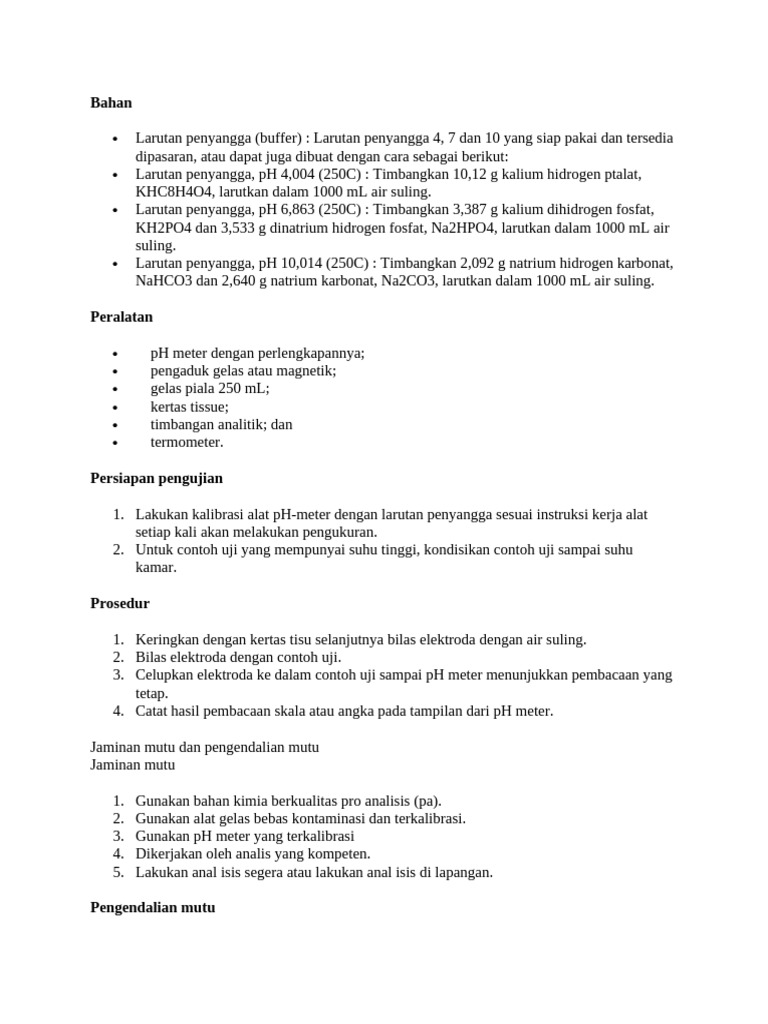 Cara Uji PH Sesuai Sni | PDF