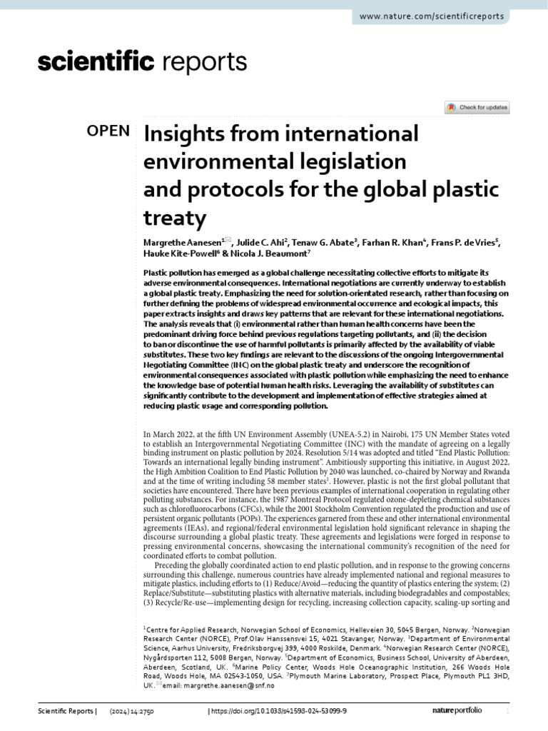 Insights From International Environmental Legislation and Protocols For ...