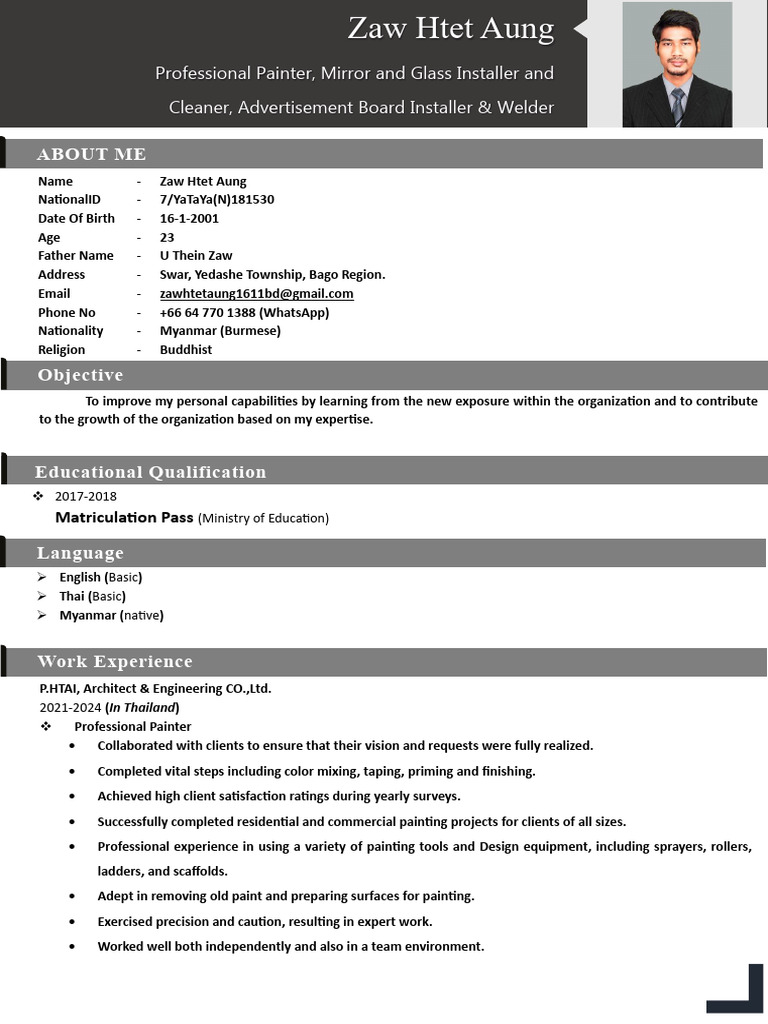 CV For Ko Zaw Htet Aung Update 1-5-24 | PDF