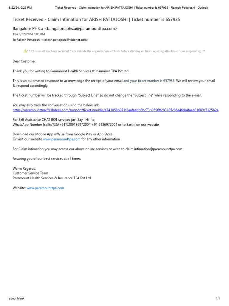 Claim Ticket Acknowledgment: 657935 | PDF