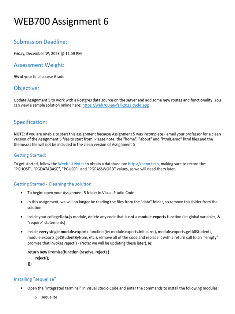 WEB700 Assignment 6 | PDF