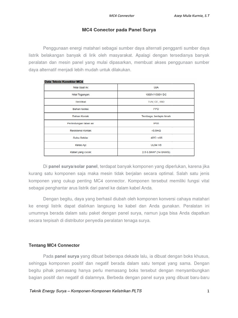 Komponen PLTS-Konektor MC4 | PDF