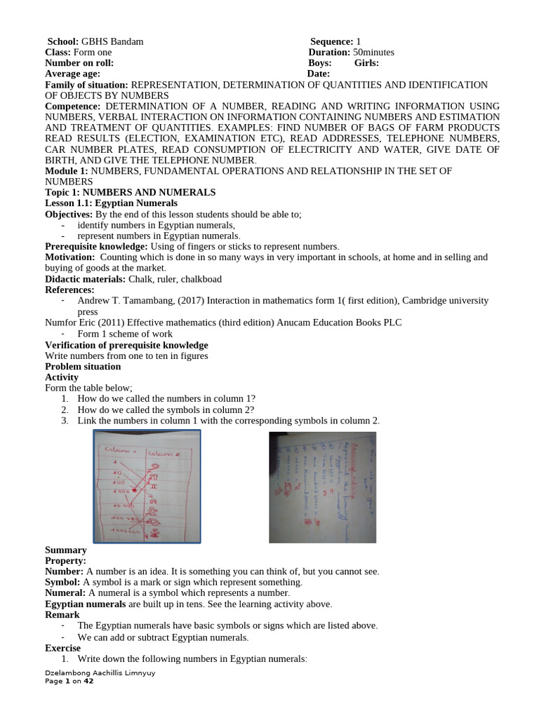 Form 1 Lesson Notes 2020-2021 Academic Year | PDF