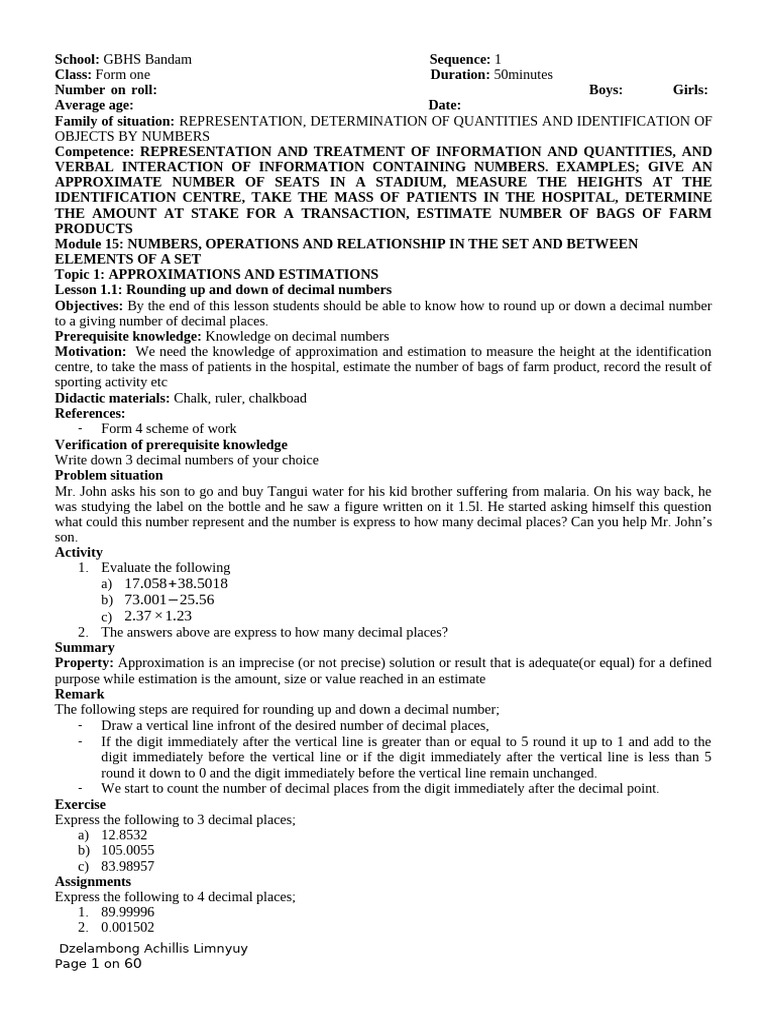 Form 4 Lesson Notes 2020-2021 Academic Year | PDF | Significant Figures ...