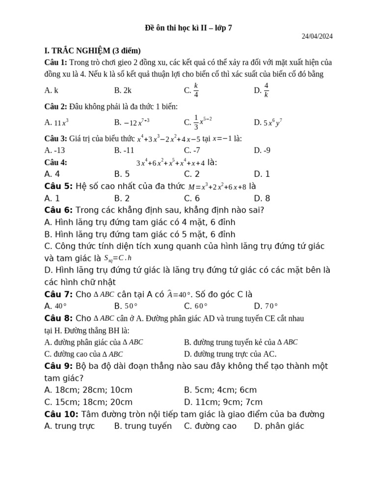 Đề Kiểm Tra Cuối HKII | PDF