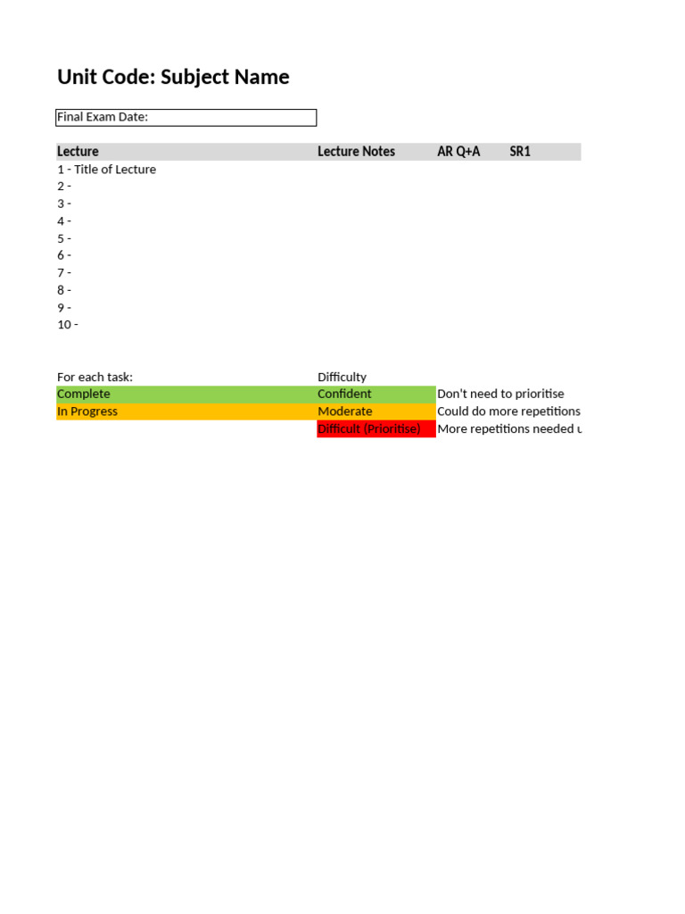 Revision Tracker Template | PDF