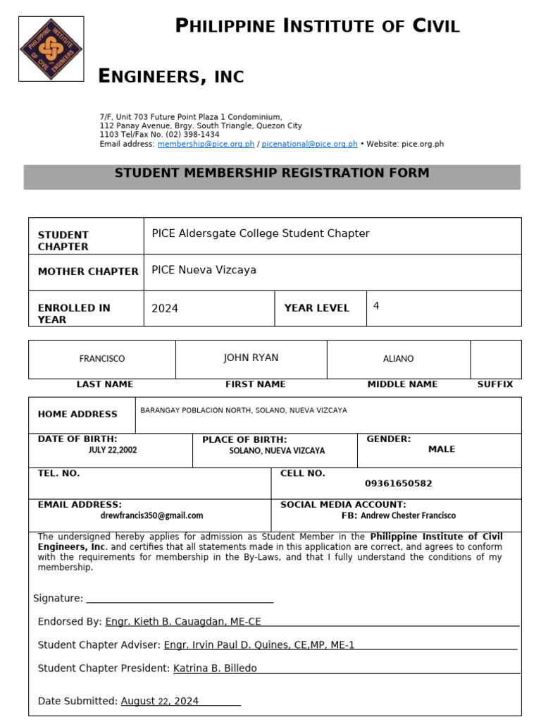 Student Membership Form PICE ACSC | PDF | Justice | Crime & Violence