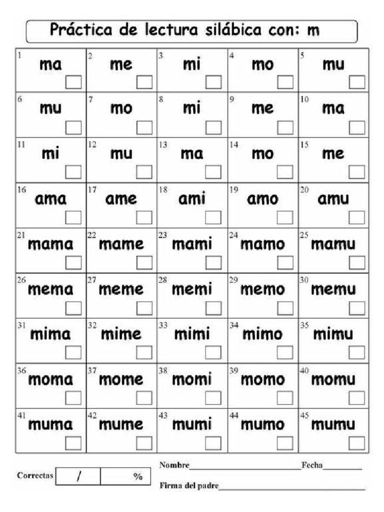 Practica La Lectura Con Las Silabas Parte 1 Pdf