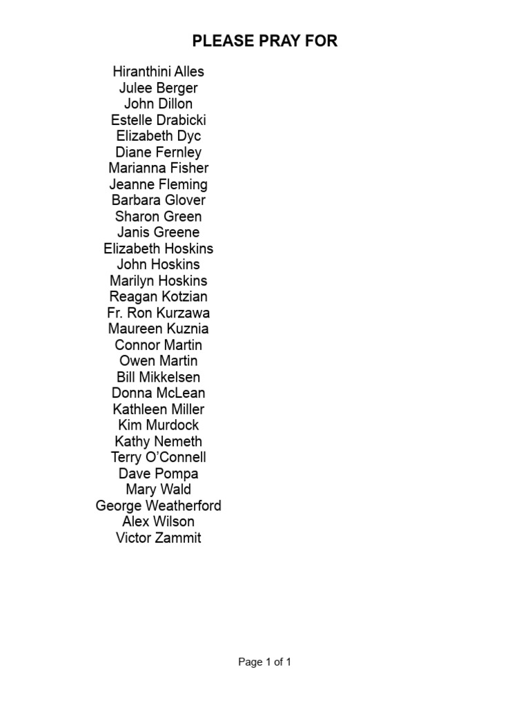 Sicklist Prayer Requests | PDF