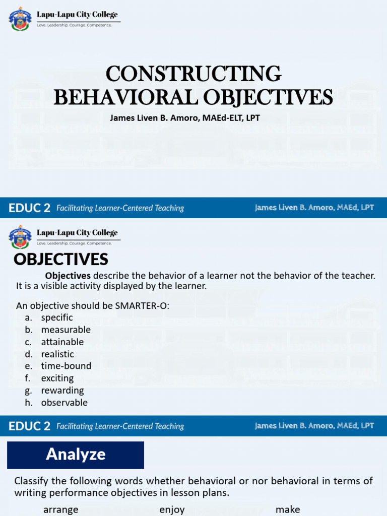 Constructing Behavioral Objectives 2023 01 | PDF