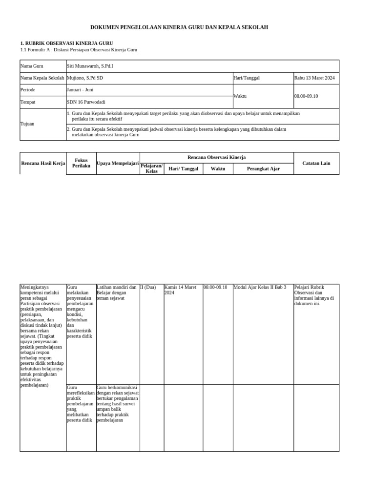 Form Observasi Guru-MUNA | PDF