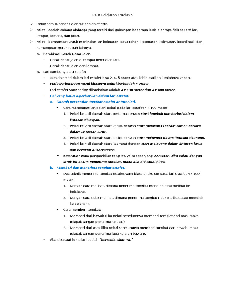 PJOK Pel 1 Kelas 5 | PDF