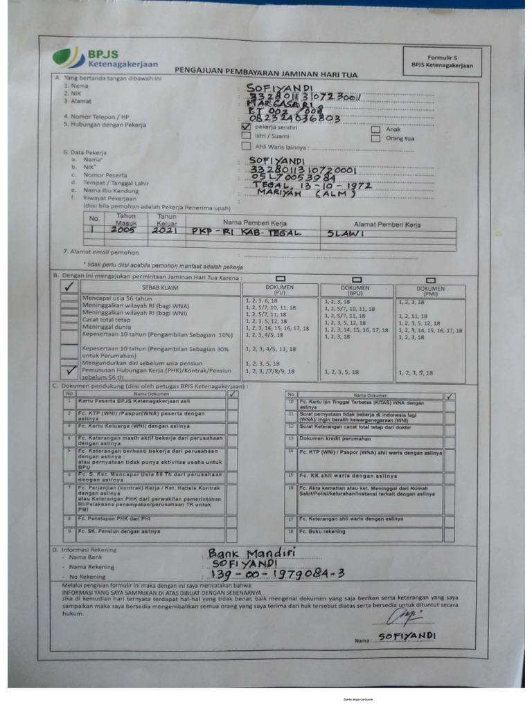 Formulir Bpjs TK | PDF