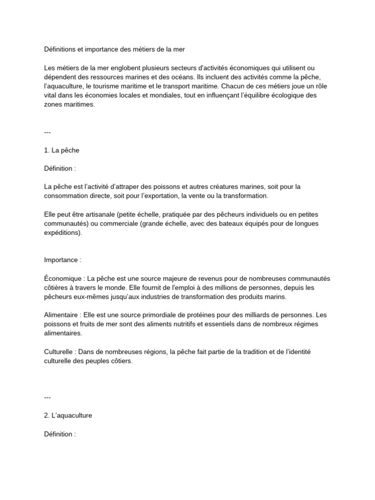 Définition Métier de La Mer | PDF