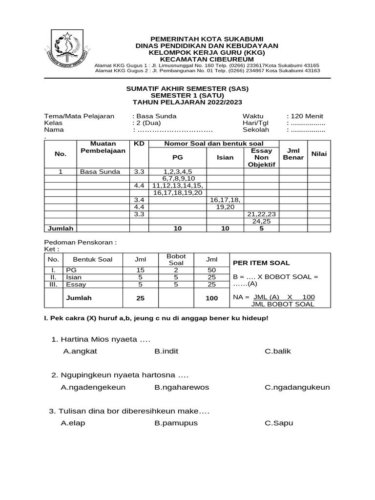 SOAL B.Sunda Kls 2 23-24 Fix | PDF