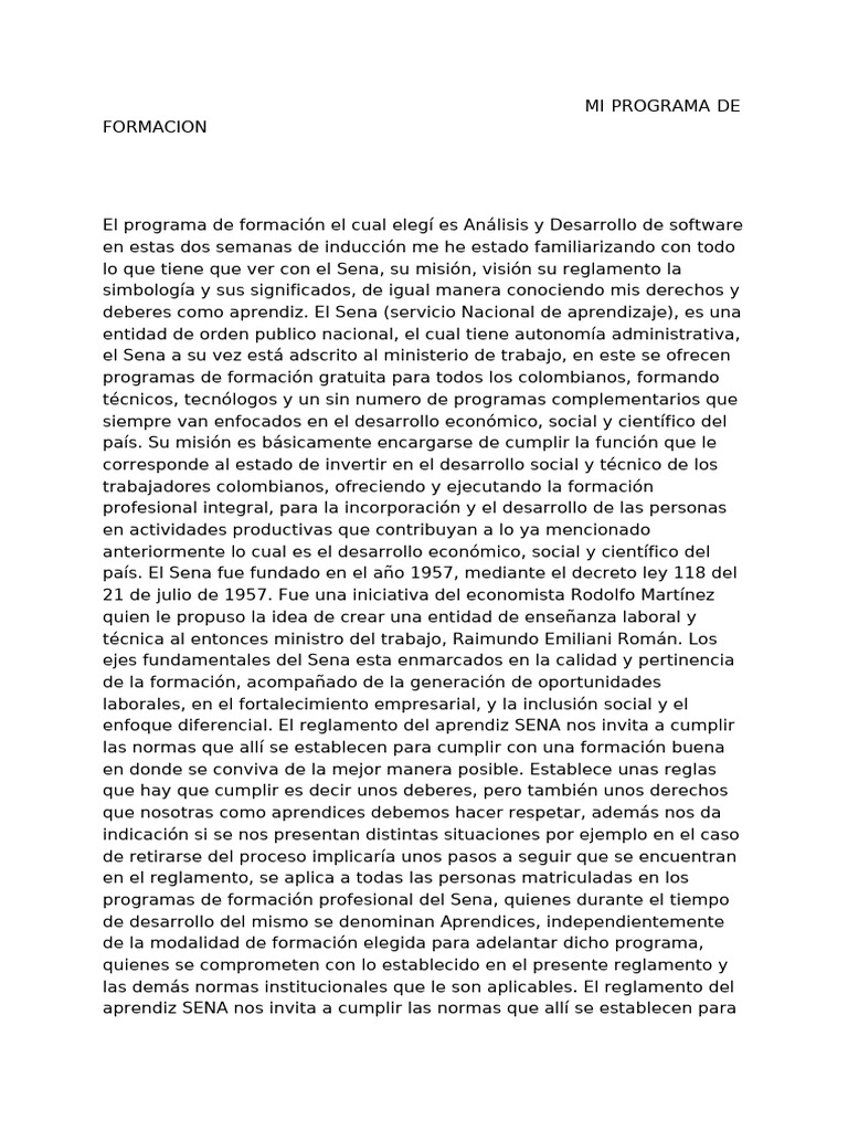MI PROGRAMA DE FORMACION El Programa de Formación El Cual El | PDF