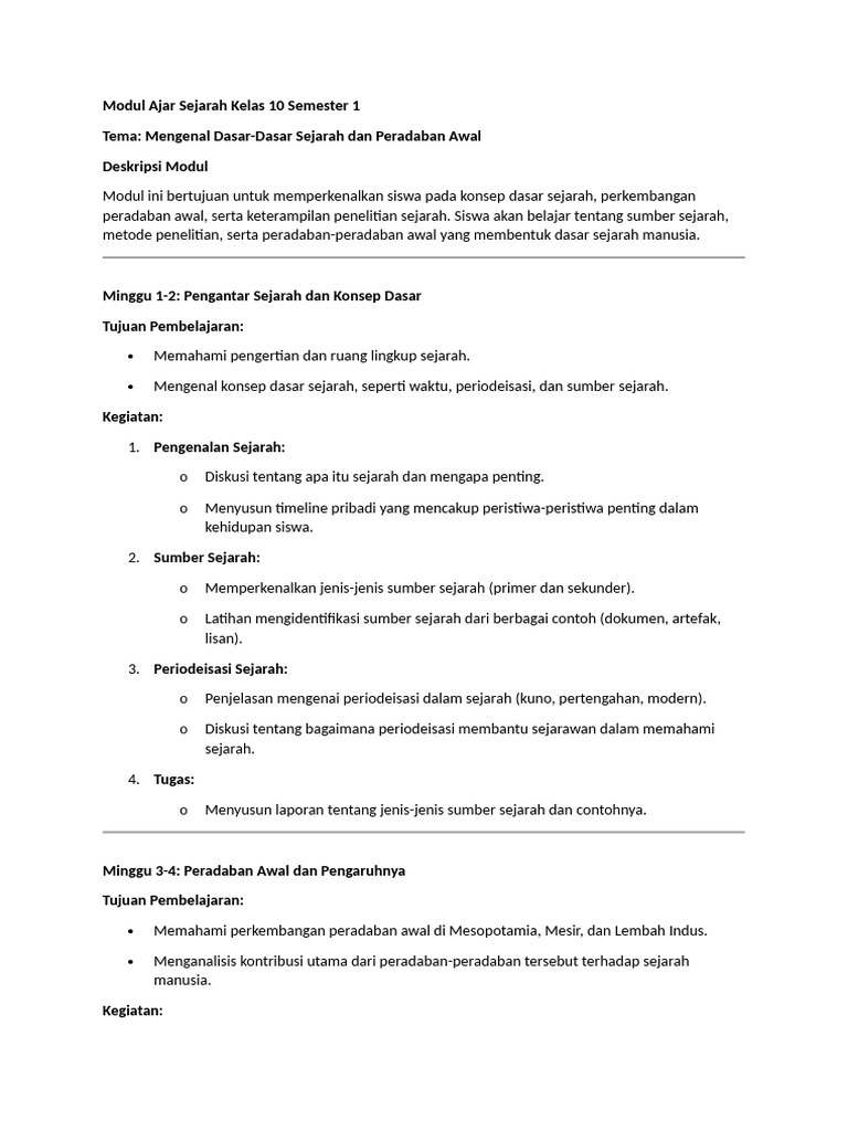 Modul Ajar Sejarah Kelas 10 Semester 1 Dan 2 | PDF
