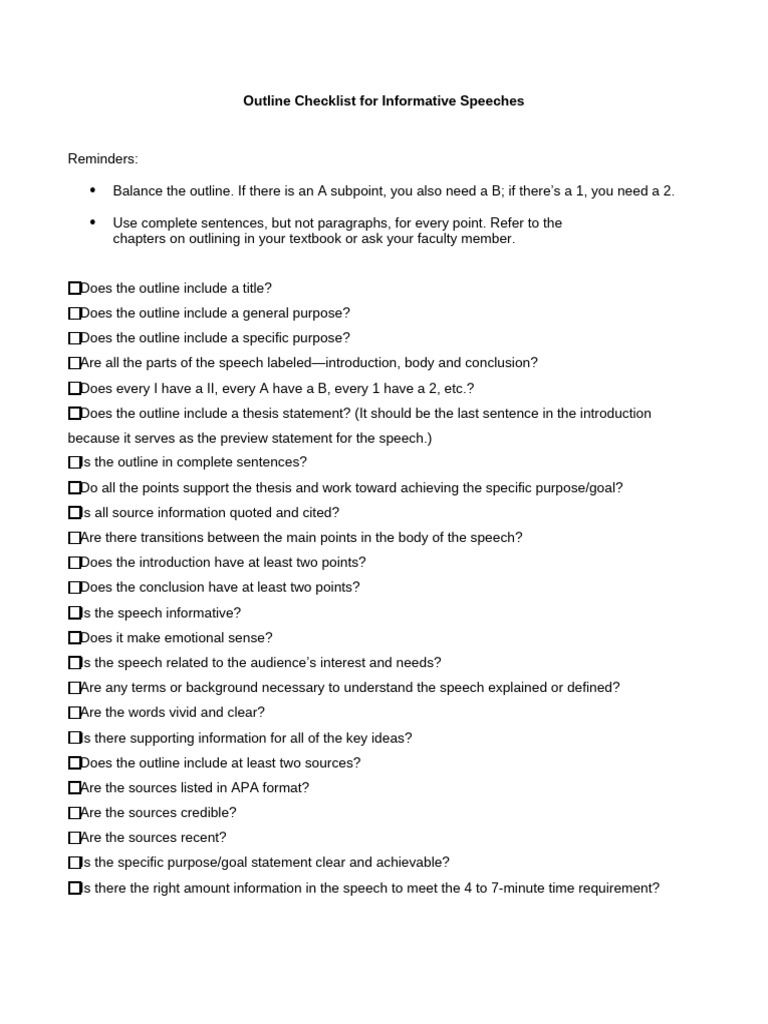 Informative Outline Checklist | PDF