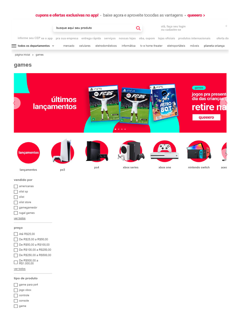 Games e Consoles_ PS5, Xbox, PS4, Switch e Mais _ Americanas | PDF