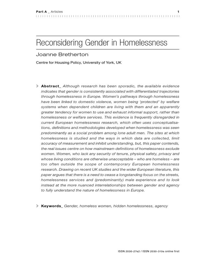 Reconsidering Gender in Homelessness: Joanne Bretherton | PDF