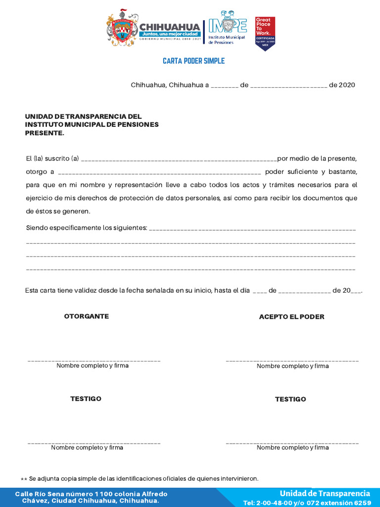 Formato de Carta Poder Simple PDF | PDF